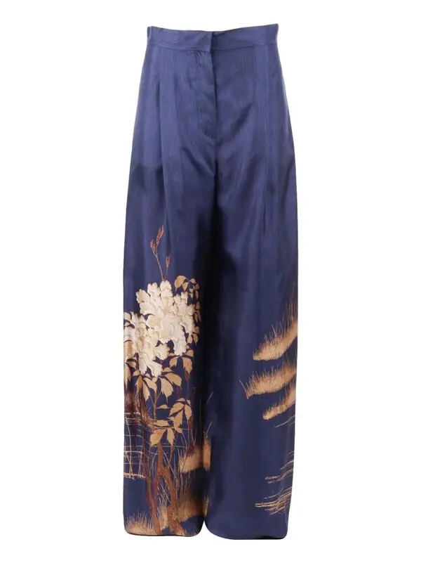Max Mara Embroidered Silk Wide-leg Trousers - Blue