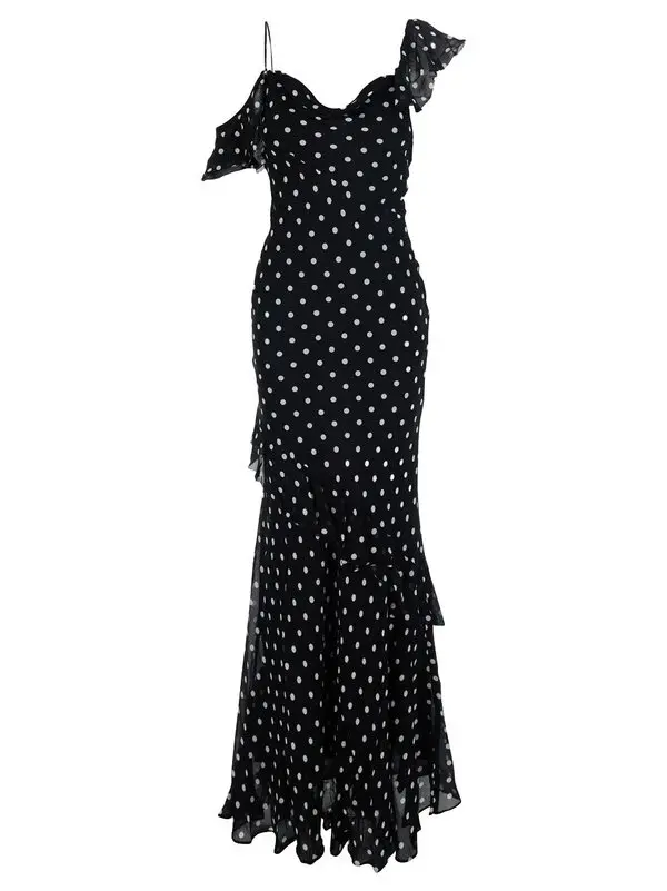 SELF-PORTRAIT Long Polka Dot Georgette Dress - Multicolor