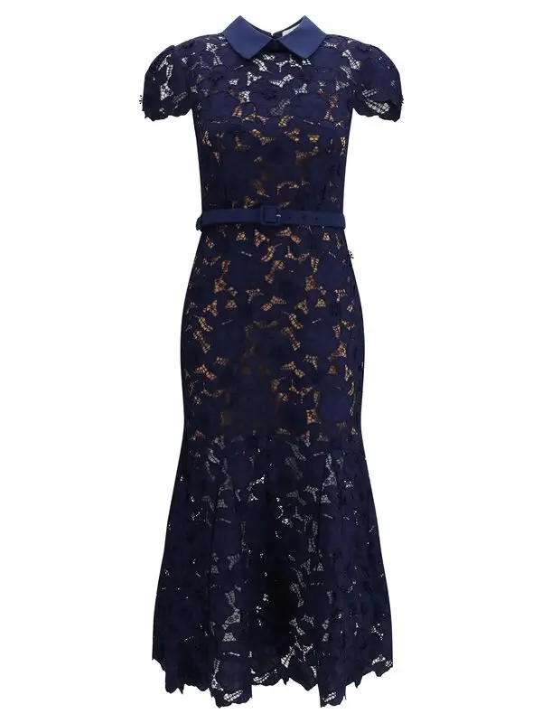 SELF-PORTRAIT Guipure Lace Midi Dress - Blue