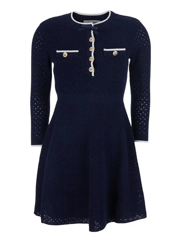 SELF-PORTRAIT Navy Bow Knit Mini Dress - Multicolor