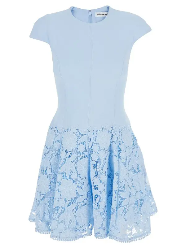 SELF-PORTRAIT Crepe Lace Mini Dress With Short Sleeves - Multicolor