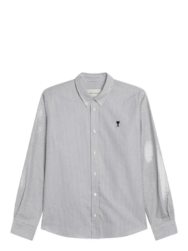 AMI Paris De Coeur Striped White Shirt - Black