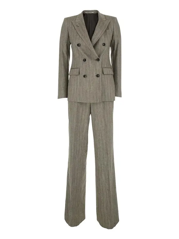 Tagliatore Double-breasted Linen Blend Suit - Gray