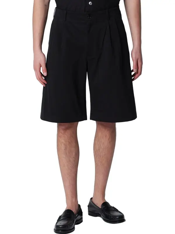 Our Legacy Relaxed-fit Pleated Shorts In Italian Cotton Micro Canvas - Black