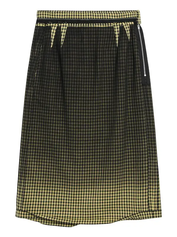 MAISON MARGIELA Virgin Wool Midi Skirt With Faded Check Pattern - Black