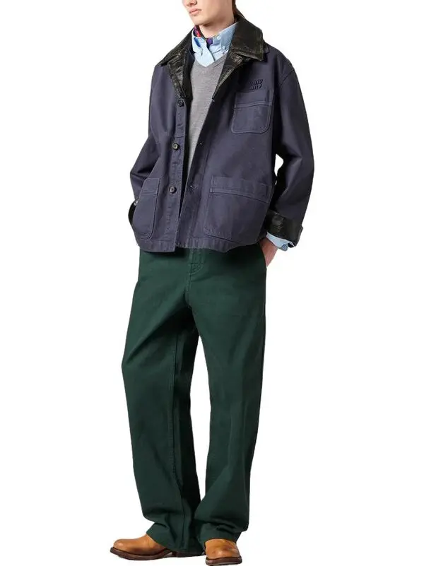 Miu Miu Single-breasted Coat With Embroidered Logo - Blue