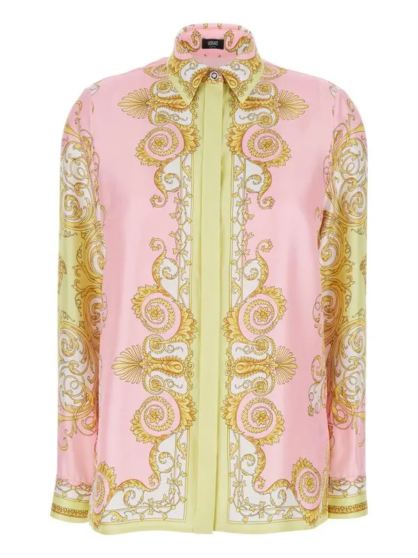 Versace Shirt With Baroque Print And Pointed Collar - Multicolor
