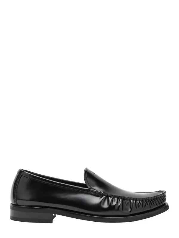 Prada Brushed Leather Loafers With Screen Printed Logo - Black