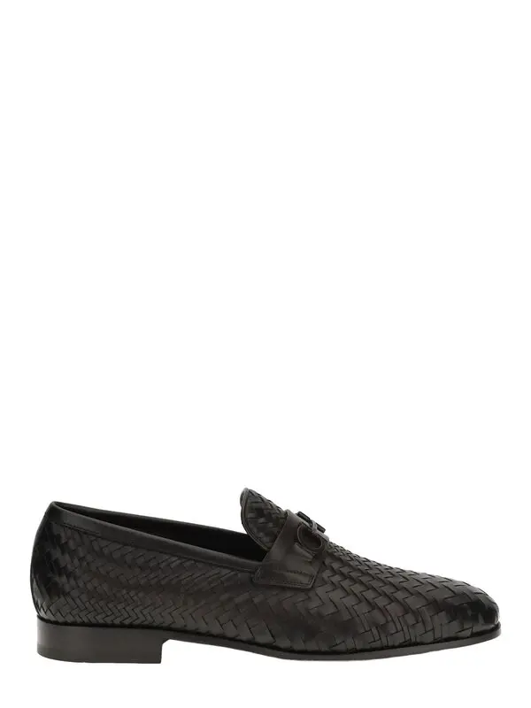 FERRAGAMO Woven Gancini Loafers - Brown