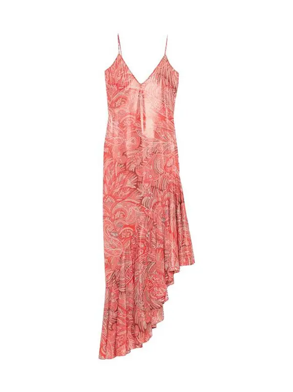Etro And Blue Paisley Print V-neck Spaghetti Strap Dress - Orange