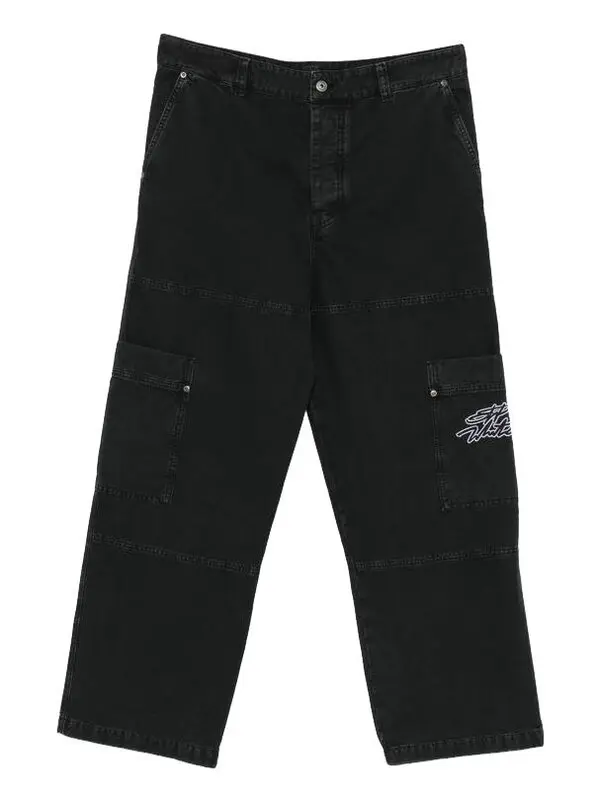 Off-White Cotton Embroidered Straight-leg Cargo Trousers - Black