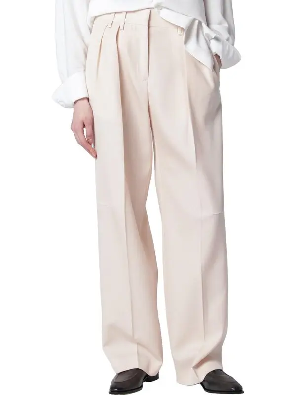 JIL SANDER Ivory Wool Gabardine Trousers - Cream