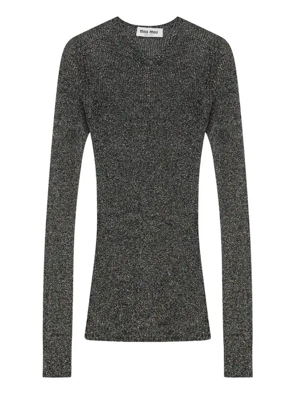 Miu Miu Lurex Long Sleeve V-neck Sweater - Multicolor