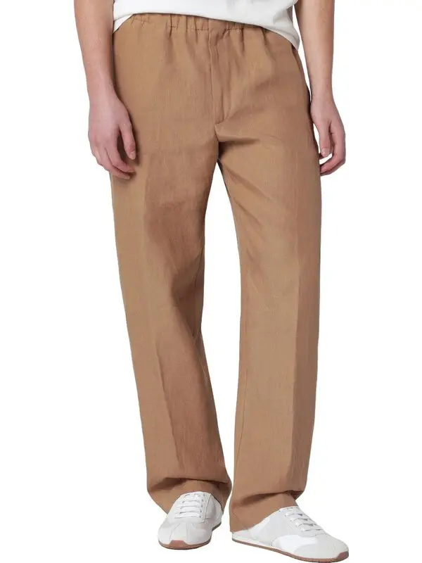 LARDINI Camel Linen Blend Trousers - Brown