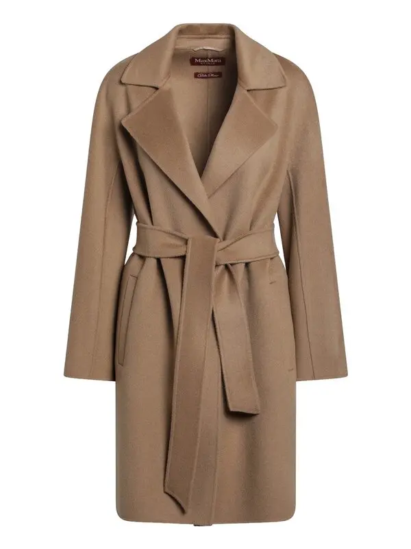 Max Mara Camel Cashmere Wool Blend Wrap Coat - Brown