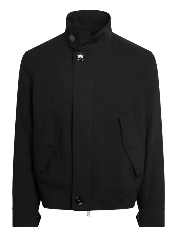 Ami Zip-up Virgin Wool Jacket With Stand Collar And Embossed Logo - Black