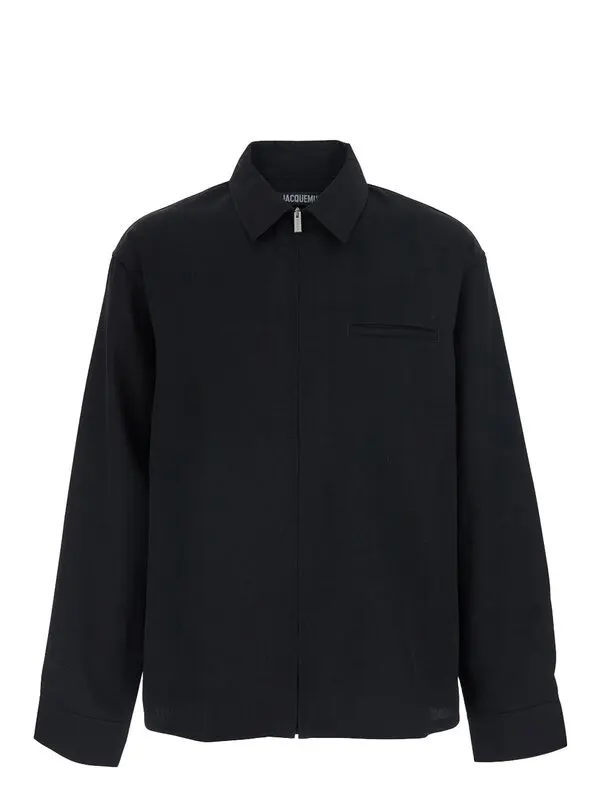 Jacquemus La Chemise Mecano' Black Shirt With Zip Closure And Maxi Logo Lettering On The Back In Wool For - Multicolor