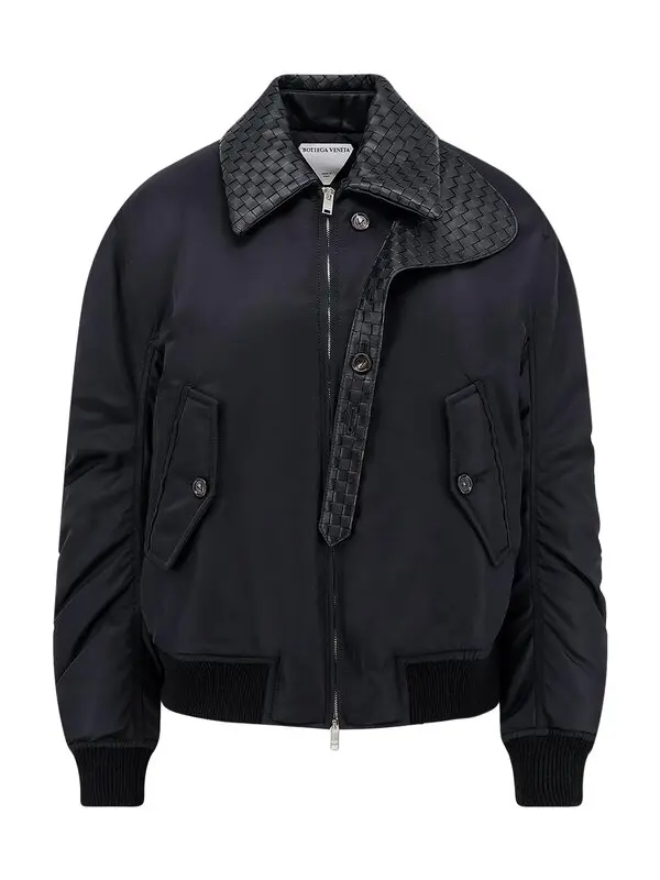 Bottega Veneta Nylon Jacket With Intrecciato Leather Collar - Multicolor