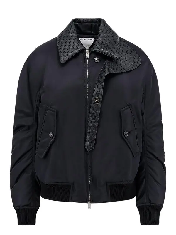 Bottega Veneta Nylon Jacket With Intrecciato Leather Collar - Multicolor