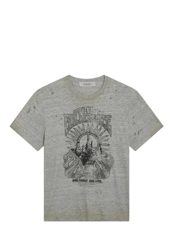 GOLDEN GOOSE Grey Vintage-effect T-shirt With Print - Gray
