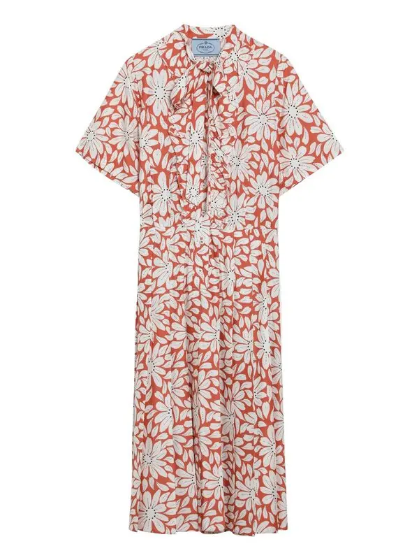Prada Floral Print Shirt Dress - Red
