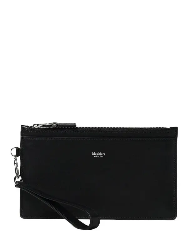 Max Mara Calf Leather Wallet With Wristlet - Black