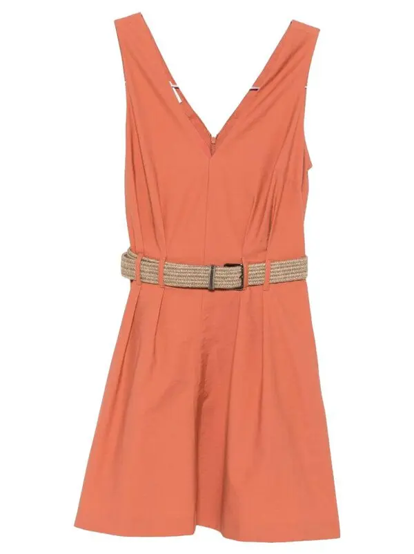 Brunello Cucinelli Cotton V-neck Belted Dress - Multicolor