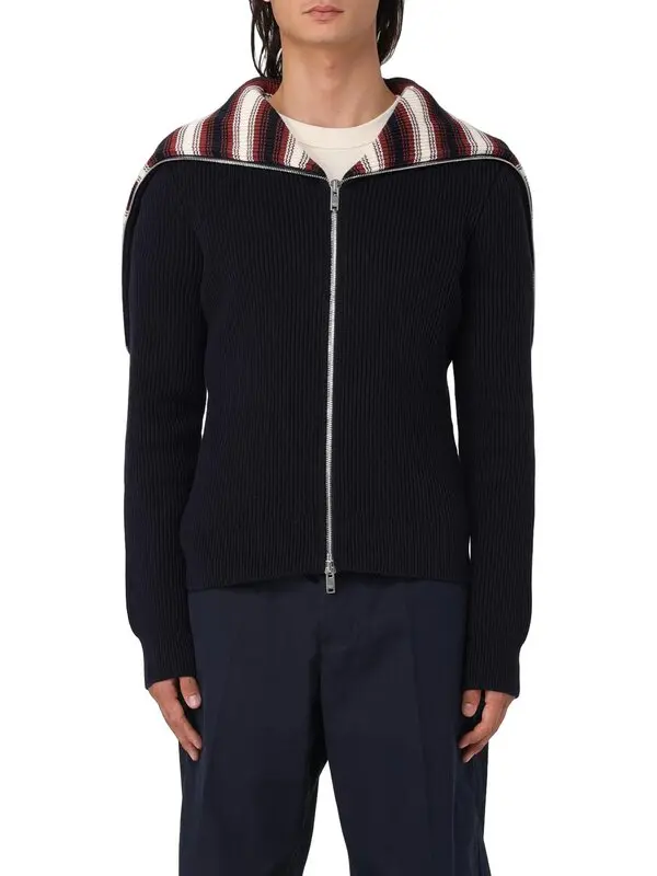 Bottega Veneta Zip-up Ribbed Sweater With Striped Collar - Blue