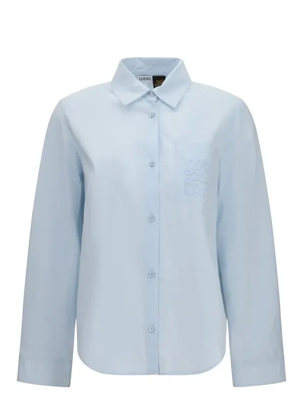 Loewe Lightweight Textured Cotton-blend Poplin Shirt With Crochet Anagram Embroidery - Blue