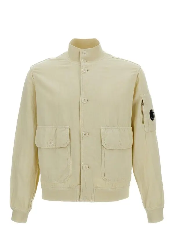 C.P. COMPANY Linen Blend Bomber Jacket With Lens Detail - Multicolor