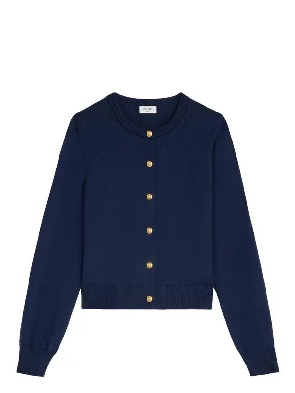 Celine Fine Wool Cardigan With Triomphe Engraved Buttons - Blue
