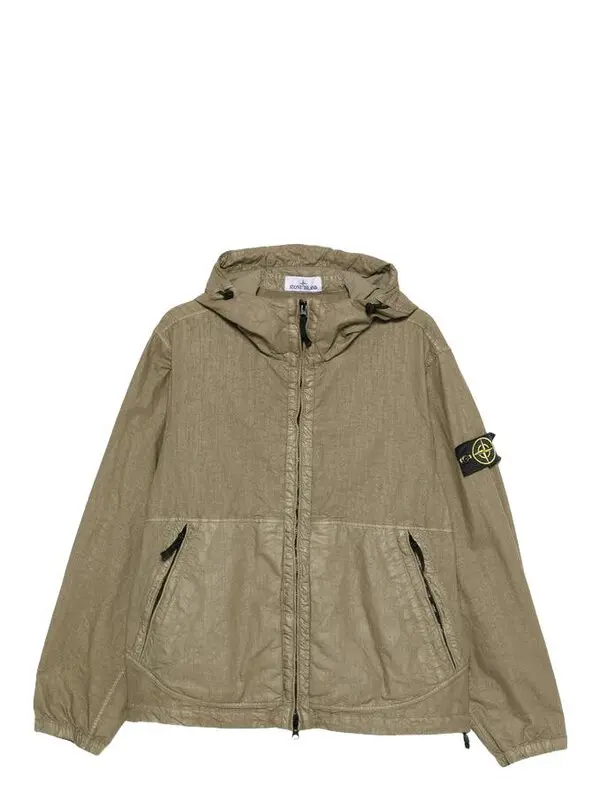 Stone Island Hooded Zip-up Jacket With Detachable Compass Badge - Green