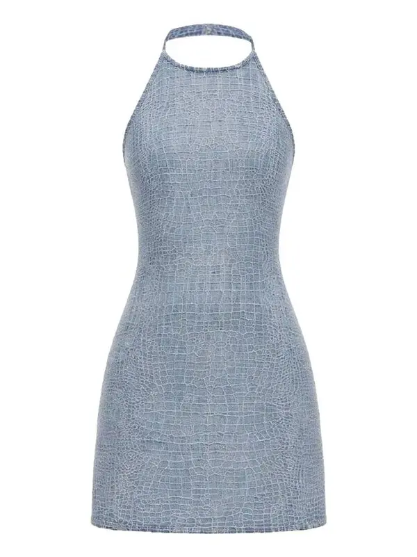 SELF-PORTRAIT Crocodile-effect Denim Mini Dress - Multicolor