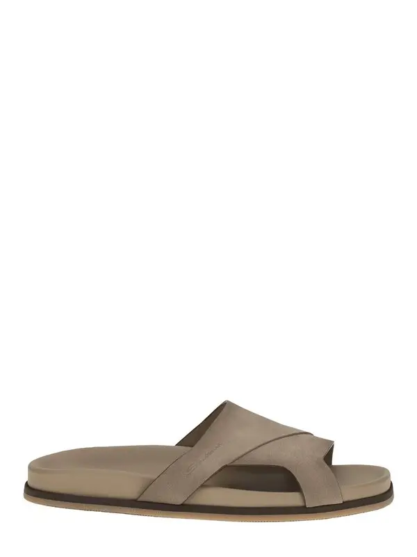 Santoni Leather Slide Sandals With Embossed Logo - Cream