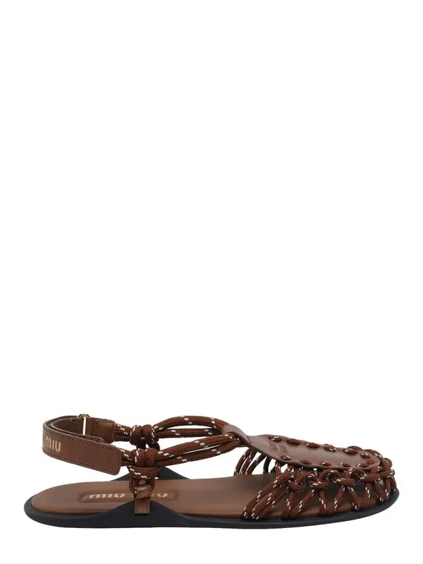 Miu Miu Leather And Rope Embellished Sandals - Gold
