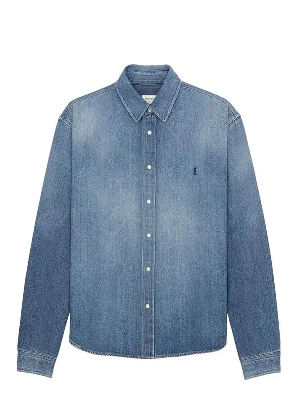 Saint Laurent Cassandre Shirt In Denim - Blue