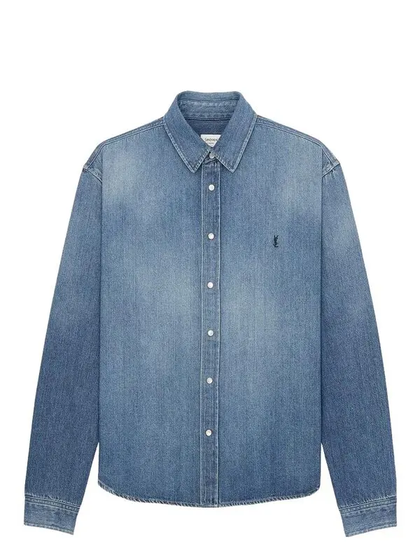 Saint Laurent Cassandre Shirt In Denim - Multicolor