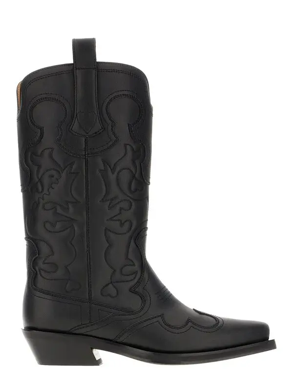 GANNI Embossed Leather Cowboy Boots - Multicolor