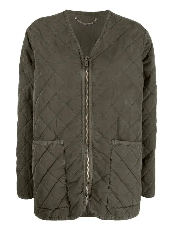 GOLDEN GOOSE Quilted Collarless Zip-up Jacket - Green