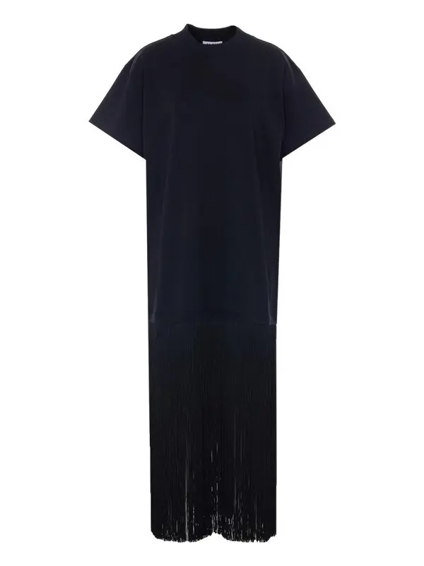 Alaïa Fringed Crewneck T-shirt Dress - Black