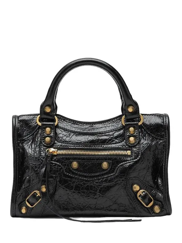 Balenciaga Le City Mini Bag With Studs And Buckles - Black