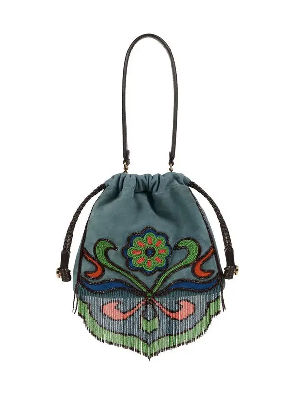 Etro Kalispera Small Suede Bag With Beads And Fringes - Multicolor