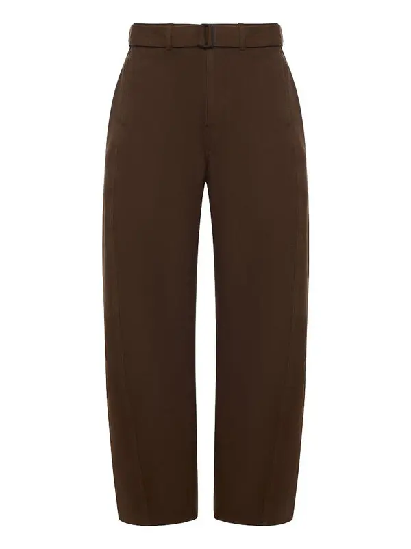 LEMAIRE Cotton Trousers With Braided Belt - Brown