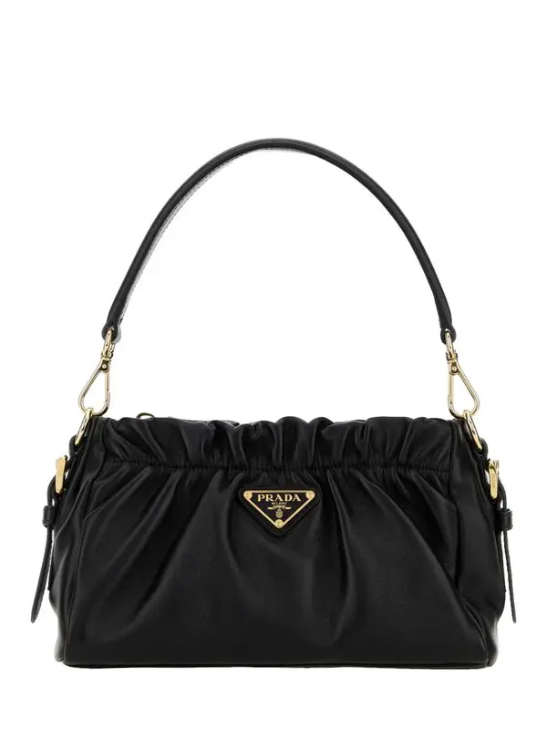 Prada Nappa Leather Ruched Tote Bag - Black
