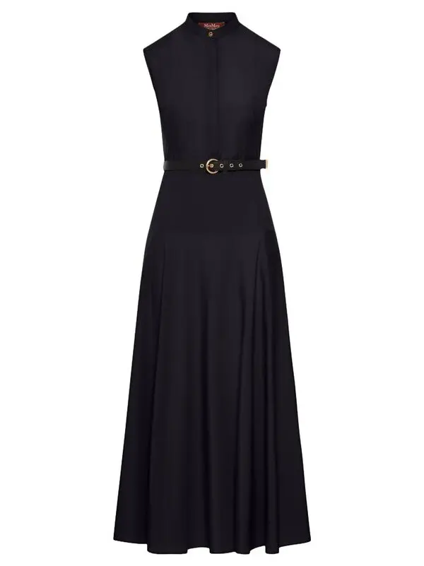 Max Mara Cotton Poplin Fit And Flare Dress With Mandarin Collar - Black