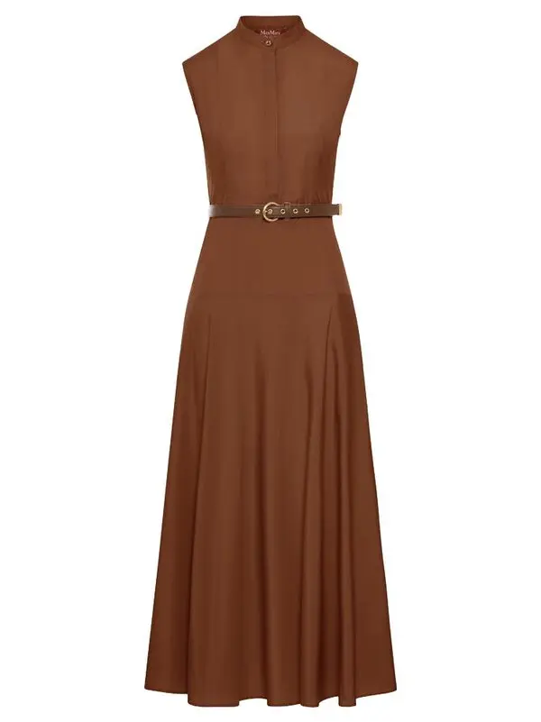 Max Mara Cotton Poplin Fit And Flare Dress With Mandarin Collar - Multicolor