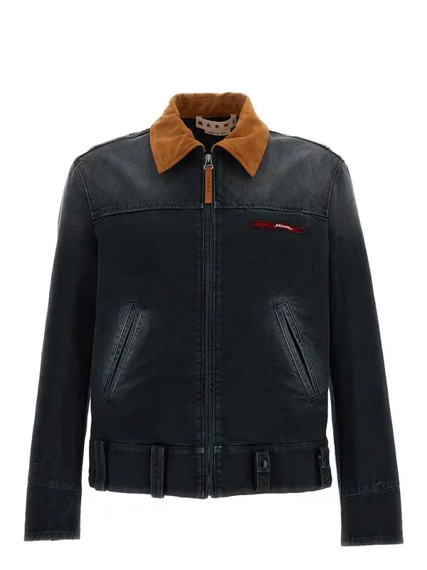 Marni Cotton Canvas Jacket With Contrast Faux Suede Collar - Multicolor