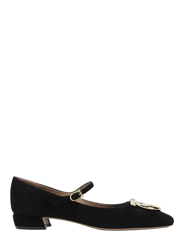 FERRAGAMO Gancini Heeled Ballerina In Suede - Black