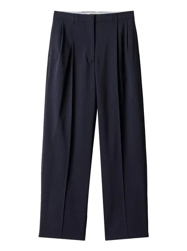 Miu Miu Pleated Virgin Wool Blend Trousers - Blue