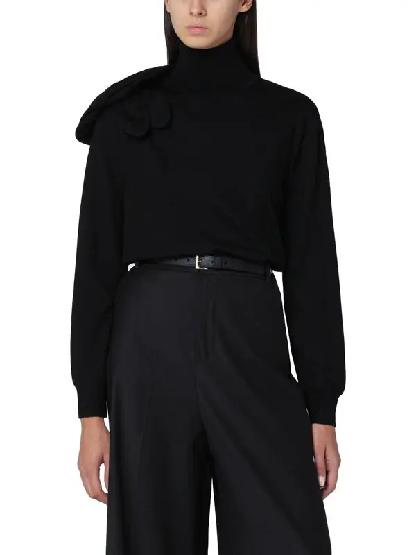 Moschino Virgin Wool Turtleneck Sweater With Fabric Flower Detail - Black